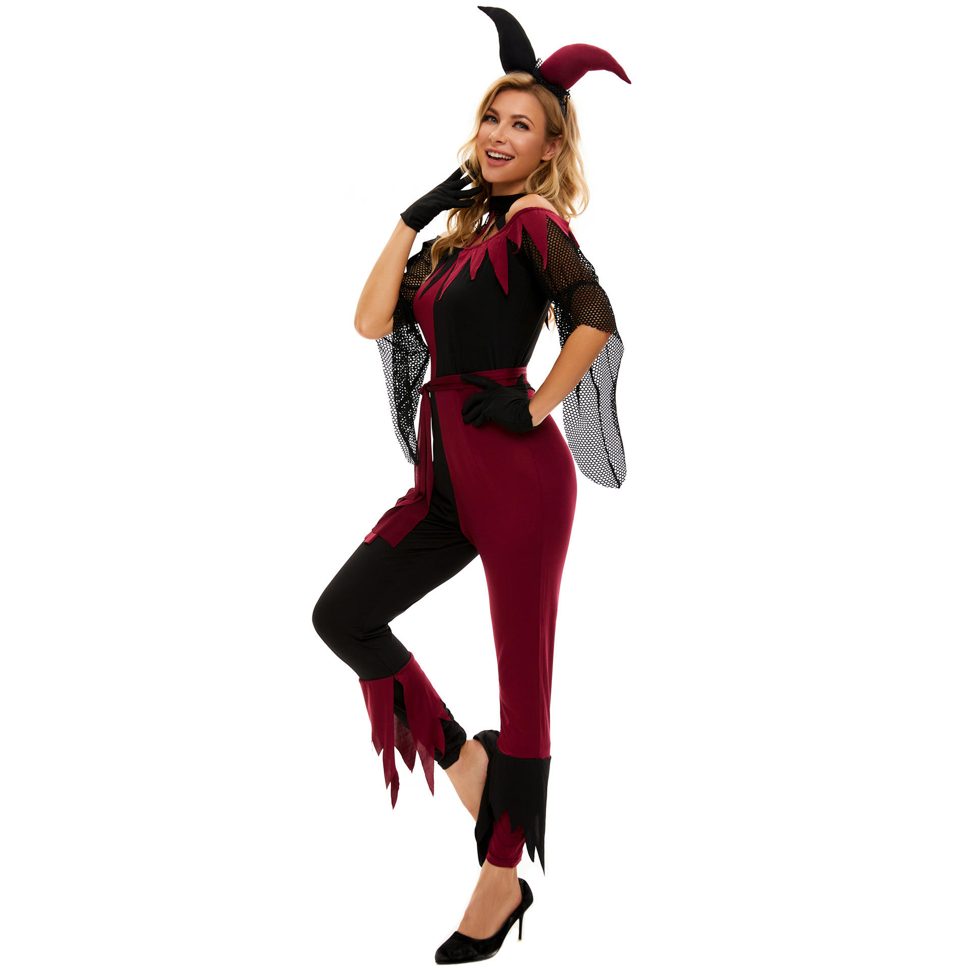 Ladies Halloween Devil Jester Cosplay Costume - funplaycostume.com